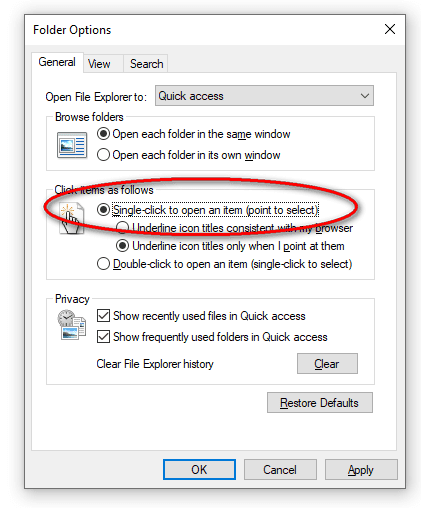 Changing mouse to use single-clicks instead of double-clicks | Wellnomics